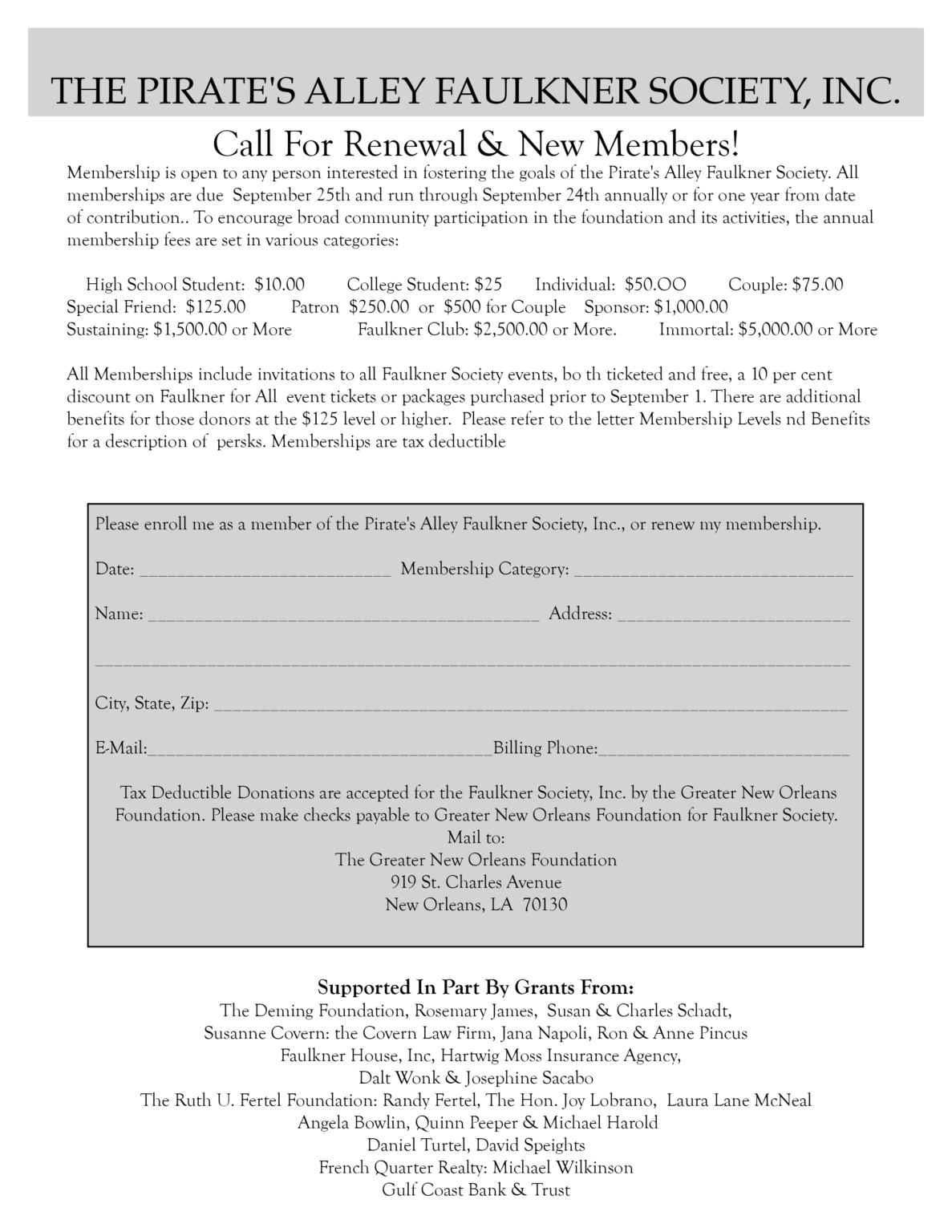 2025 Membership Form - Faulkner Society