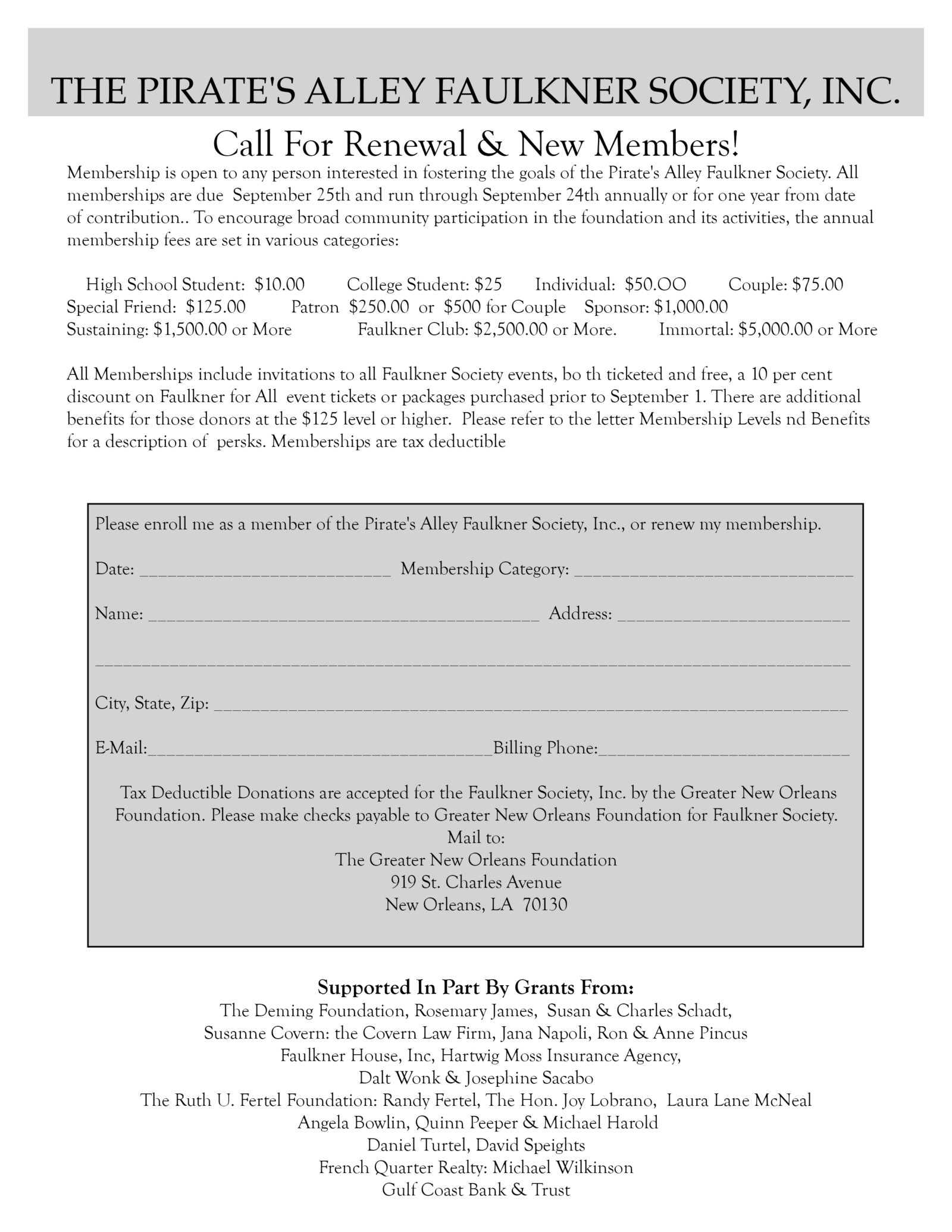 2025 Membership Form - Faulkner Society